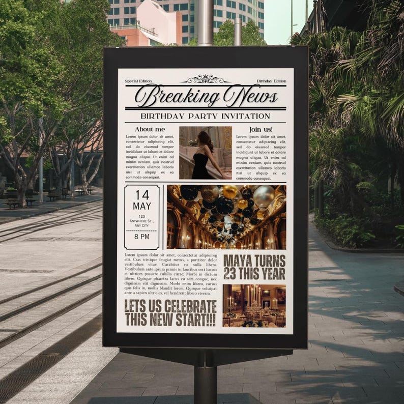 Editable Birthday Newspaper Invitation - Etsy