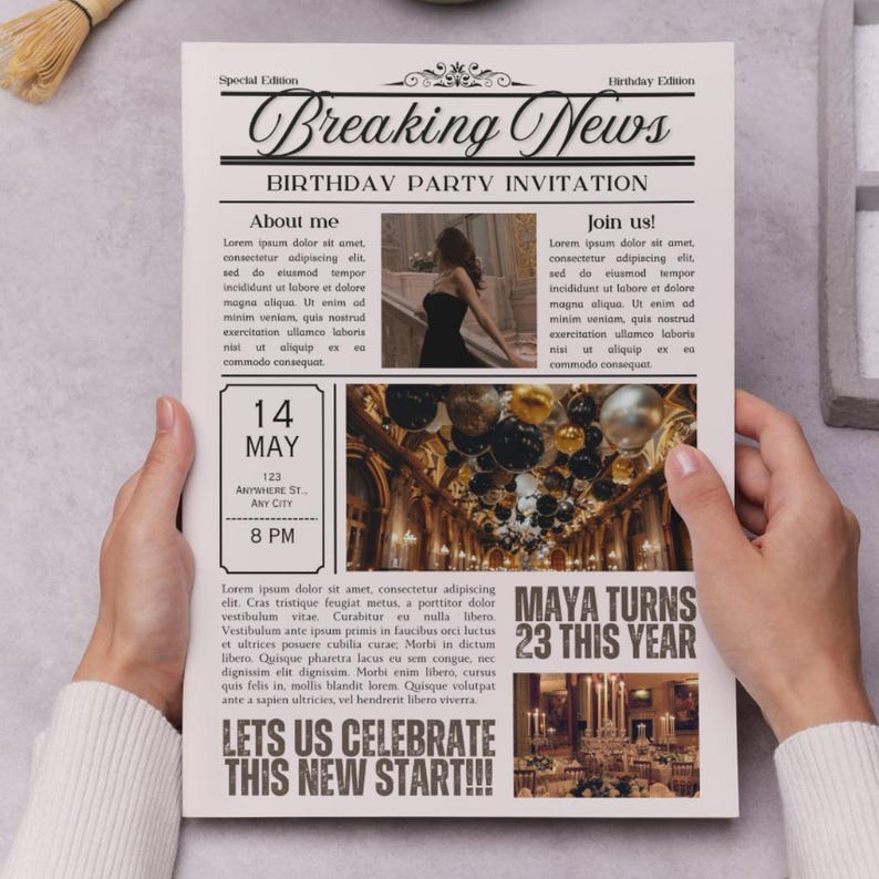 Editable Birthday Newspaper Invitation - Etsy