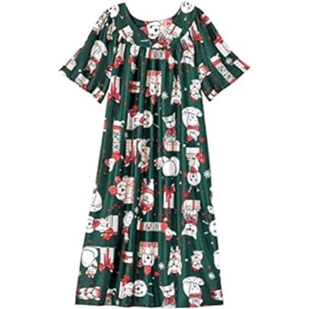 Vintage Anthony Richards 1X Christmas Snow Cats Dogs Mumu House Dress ...