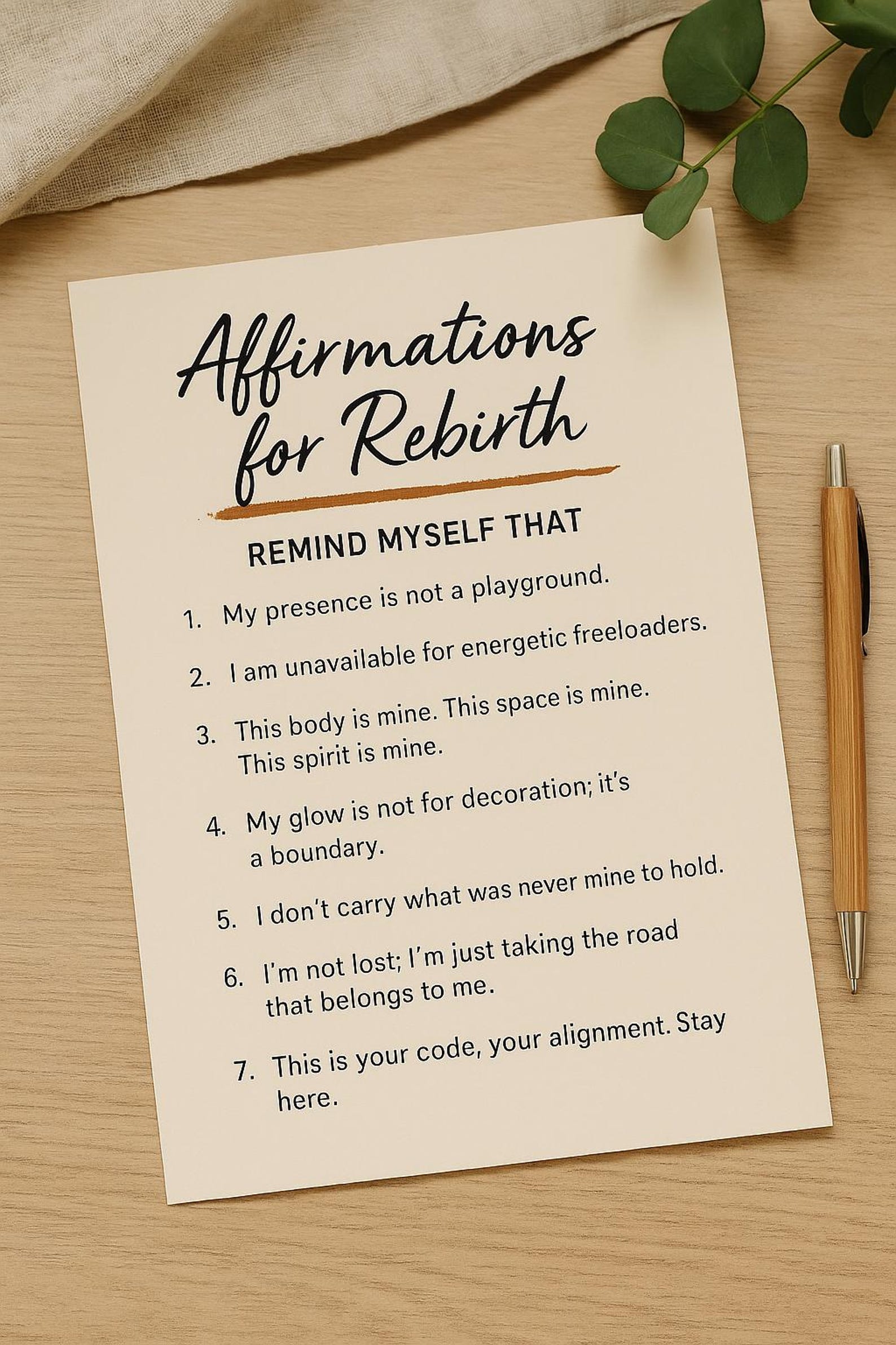 Affirmations for Rebirth - Empowering Printable Self Reflection Sheet ...