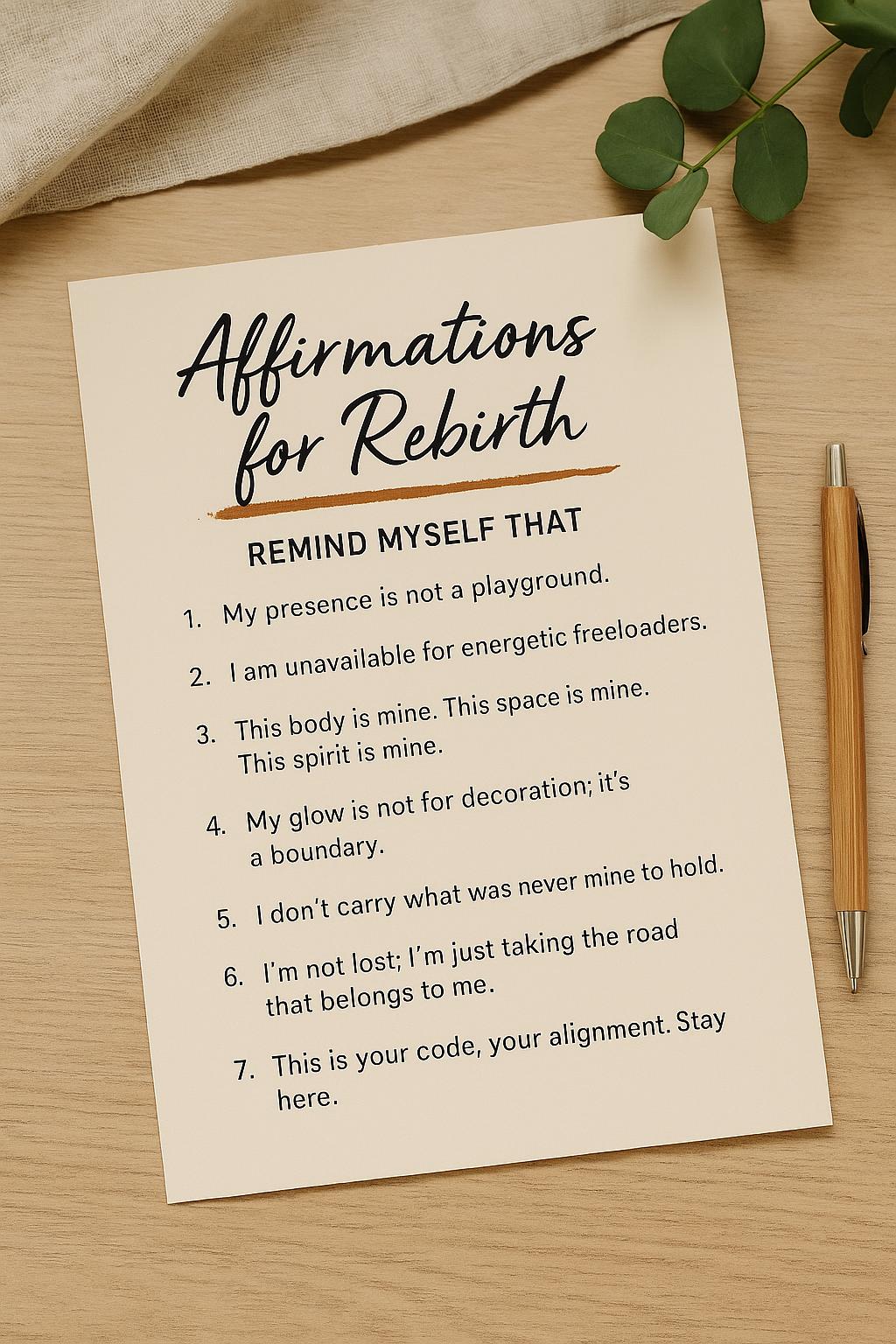 Affirmations for Rebirth - Empowering Printable Self Reflection Sheet ...