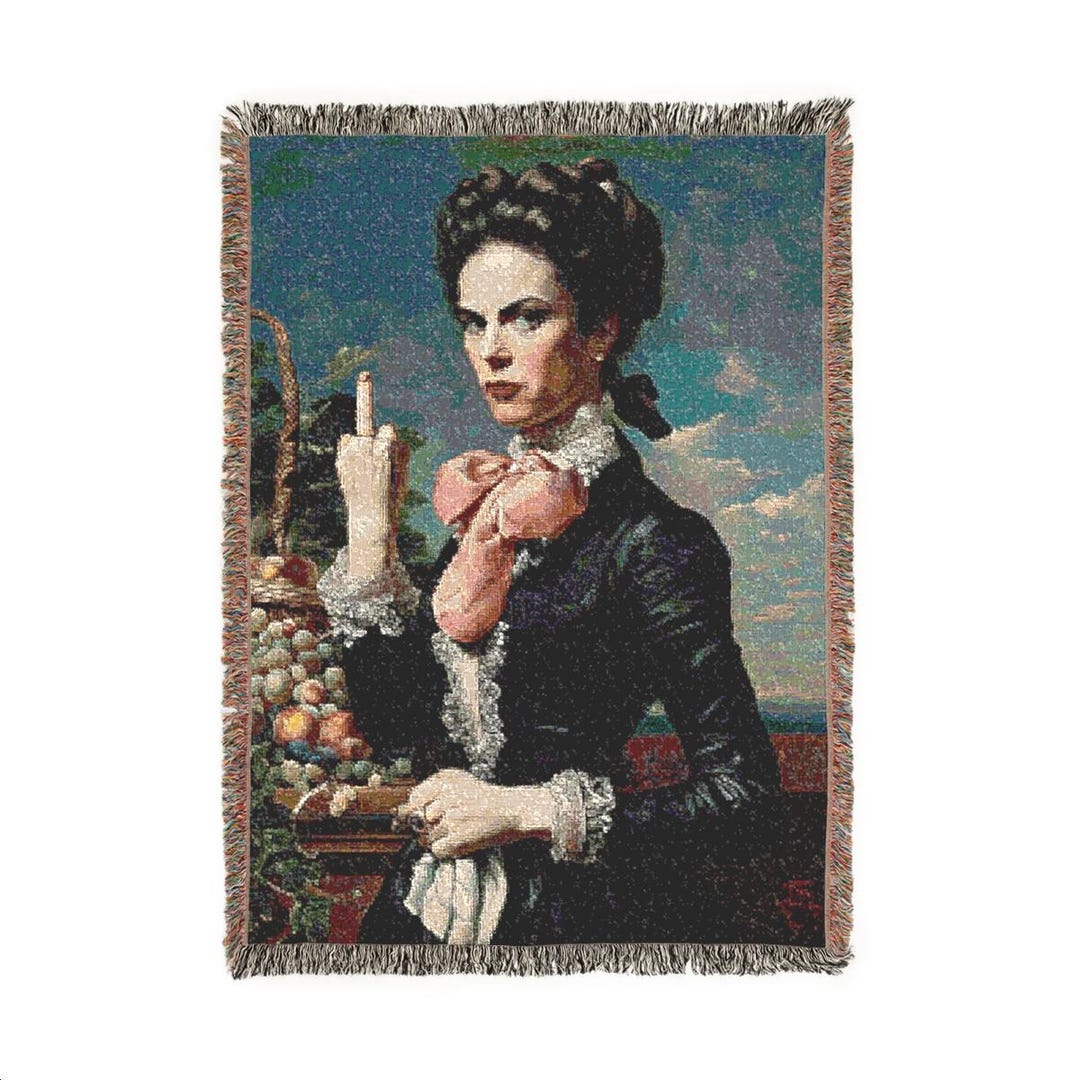 Woven Blanket, Victorian Woman Flipping People Off, Unique Home Decor ...