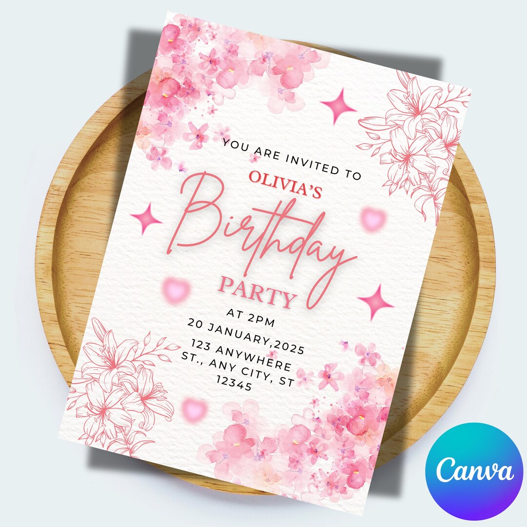 Hot Pink Birthday Party Invitation Template Hot Pink Floral Birthday ...