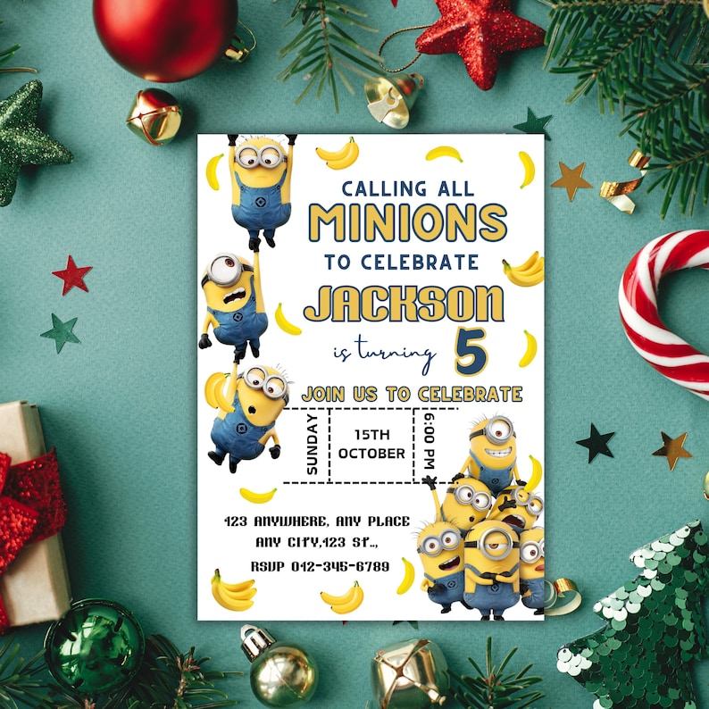 Minion Birthday Invitation: Minimalist Kids Party, Editable Template ...