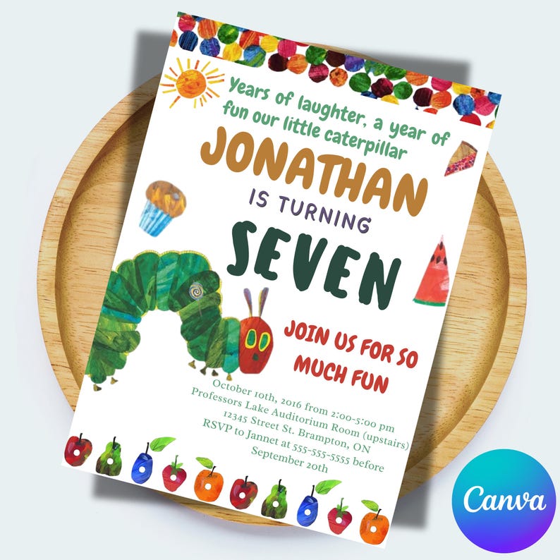 Very Hungry Caterpillar First Birthday Invitation, Hungry Caterpillar ...