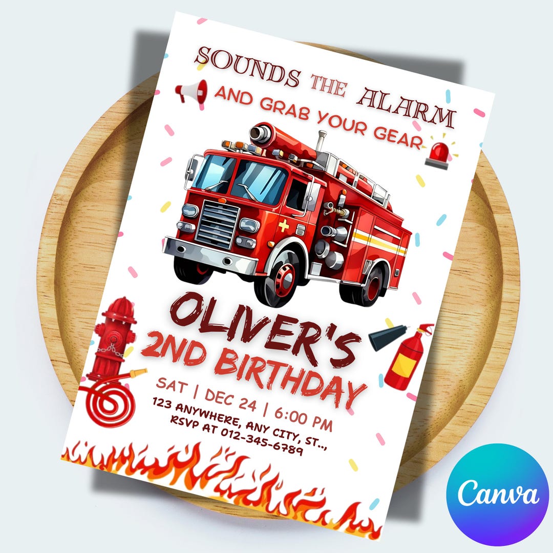 Editable Fire Truck Birthday Invitation Fire Engine Invite Boy Birthday ...