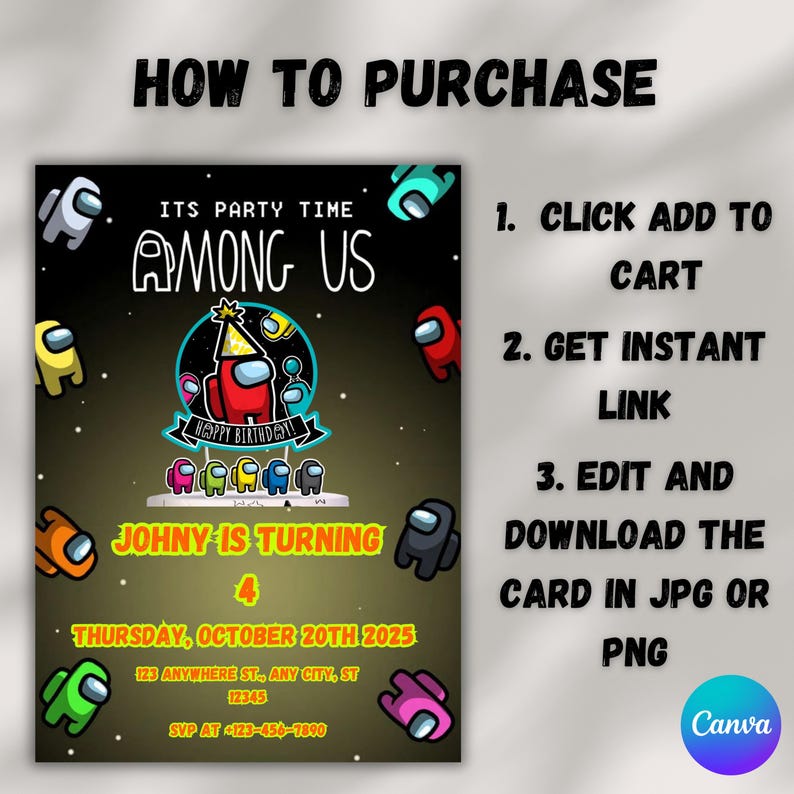 Among Us Invitation Birthday Invitation | Kids Birthday Invitation ...