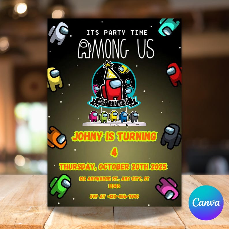 Among Us Invitation Birthday Invitation | Kids Birthday Invitation ...