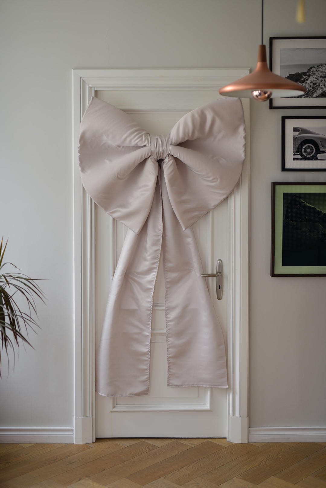 Giant Beige Decorative Bow With Long Ribbons – Large Handmade Bow for ...