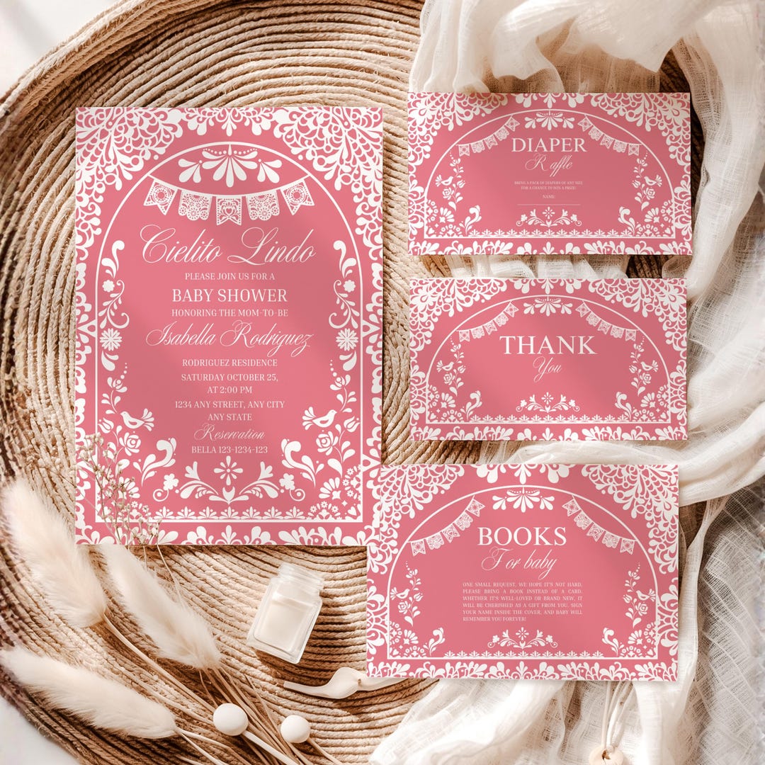 Cielito Lindo Baby Shower Invitation Set Girl Cielito Lindo Papel ...