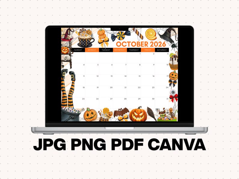 October 2026 Calendar Spooky Halloween Printable Monthly Calendar for ...