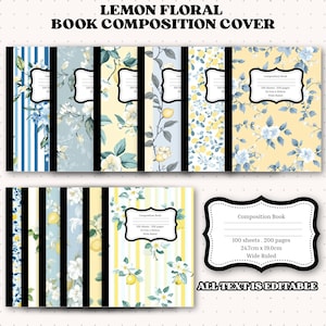 Lemon Floral Composition Notebook Cover Design Template, Custom School ...