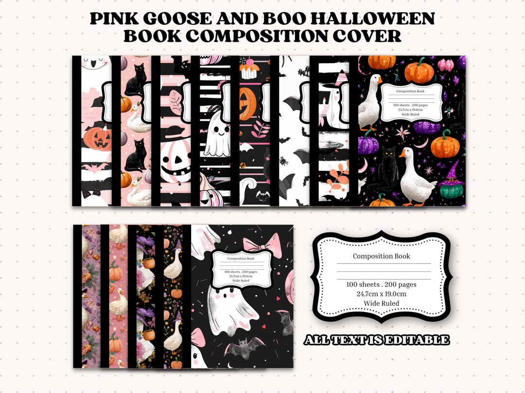 Goose and Boo Halloween Composition Notebook Cover Template, Halloween ...