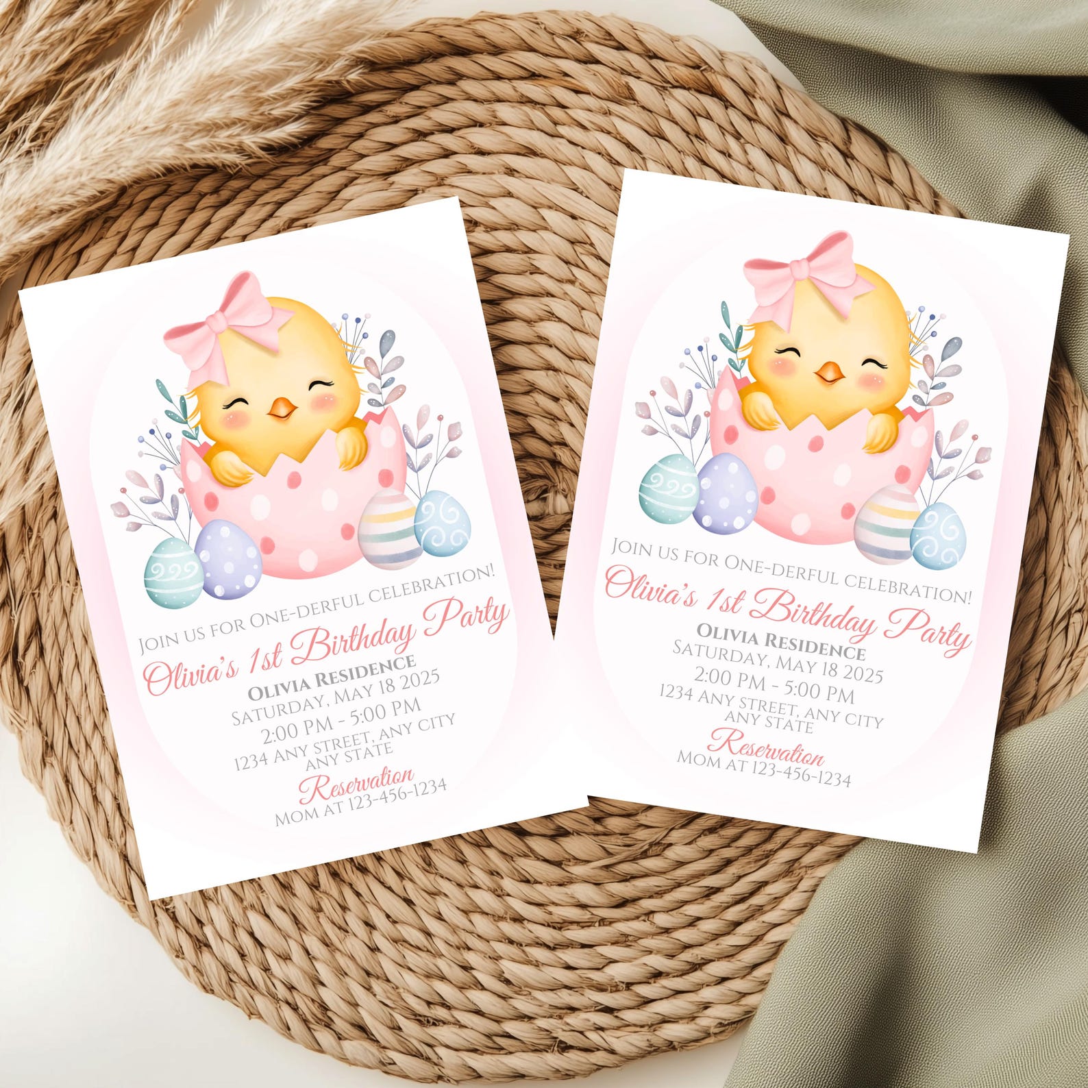 Editable Baby Chick Birthday Invitation Spring Chicken Cute Farm Animal ...