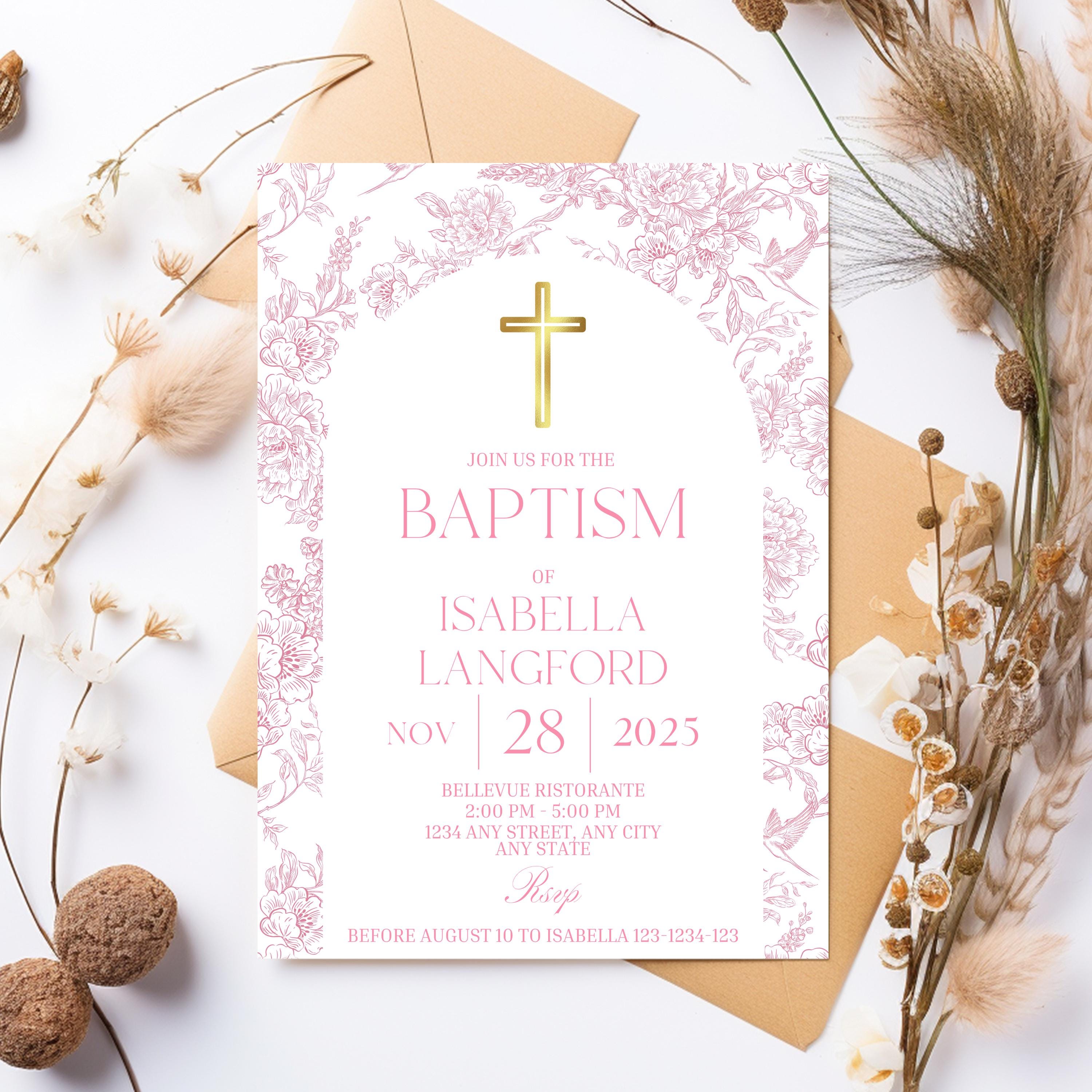 Girl Baptism Card Girl Toile Baptism Invite Girl Christening Invitation ...