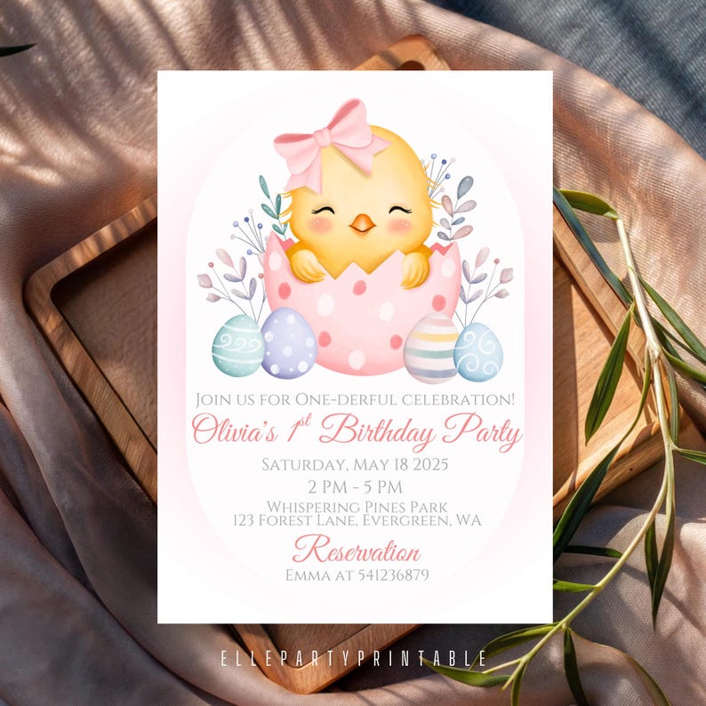 Editable Baby Chick Birthday Invitation Spring Chicken Cute Farm Animal ...