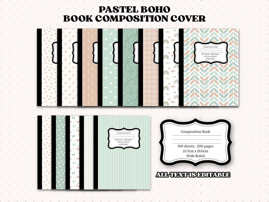 Pastel Boho Composition Cover Template Editable Composition Template ...