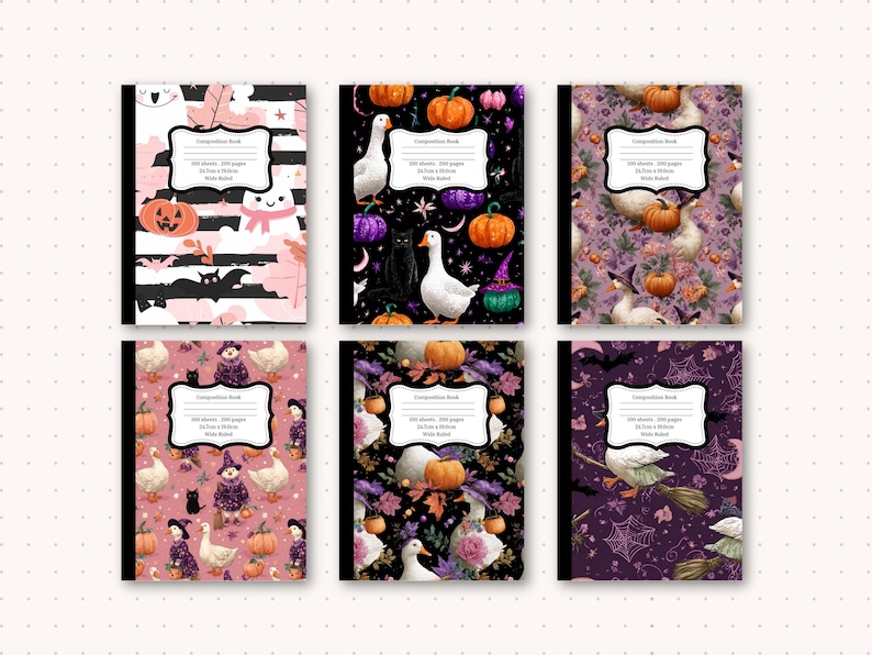 Goose and Boo Halloween Composition Notebook Cover Template, Halloween ...