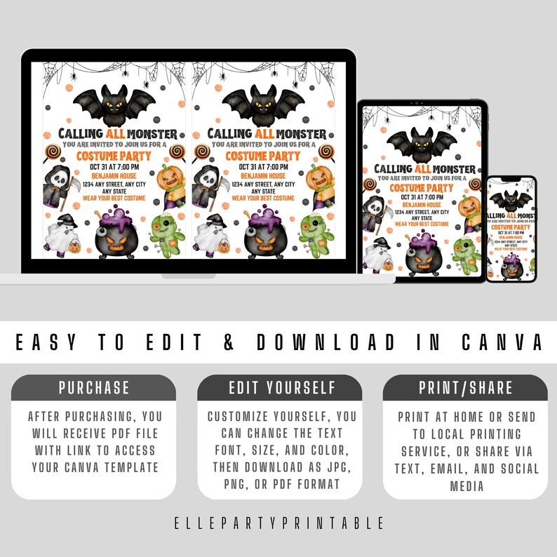 Editable Calling All Monster Invitation Halloween Potluck Invite ...