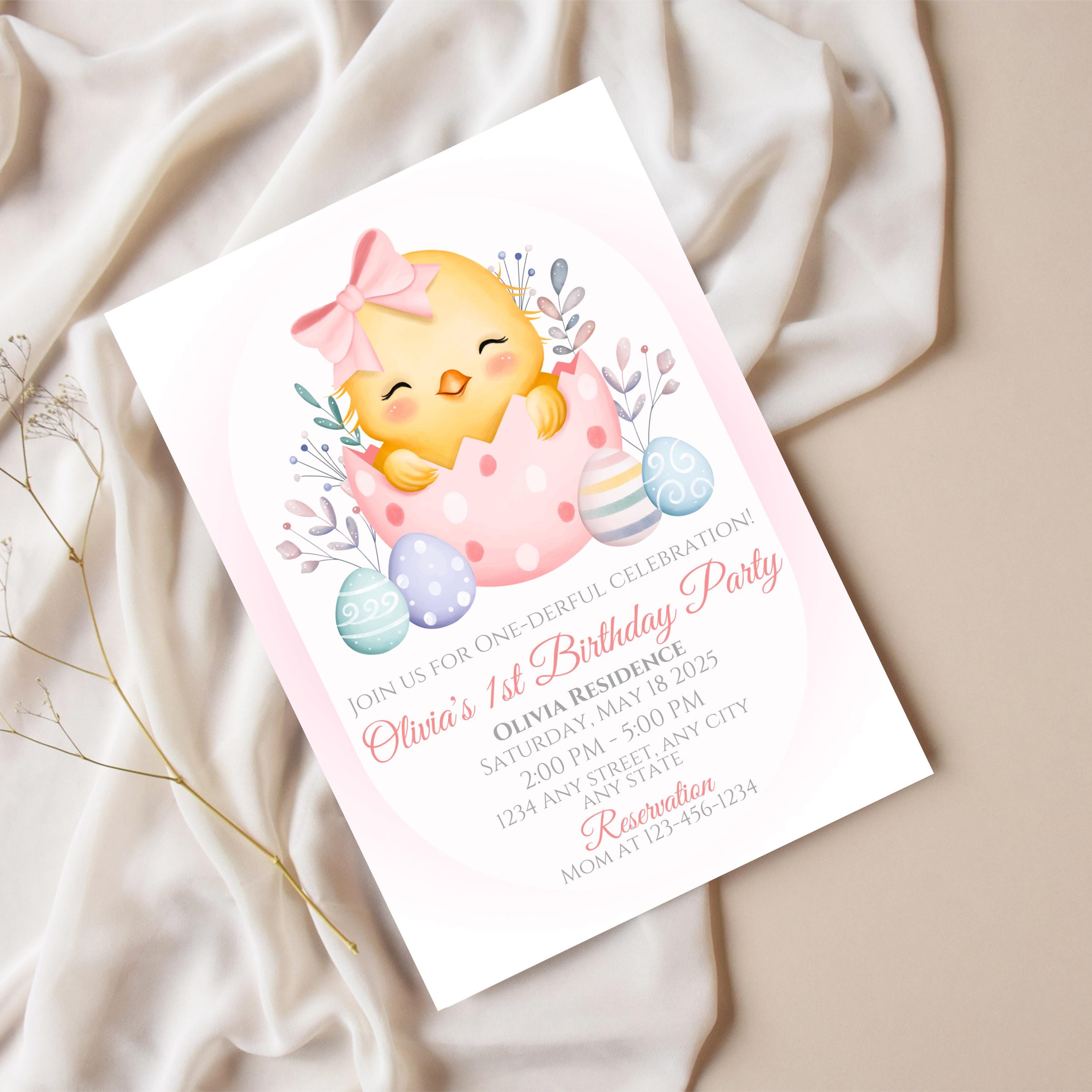 Editable Baby Chick Birthday Invitation Spring Chicken Cute Farm Animal ...