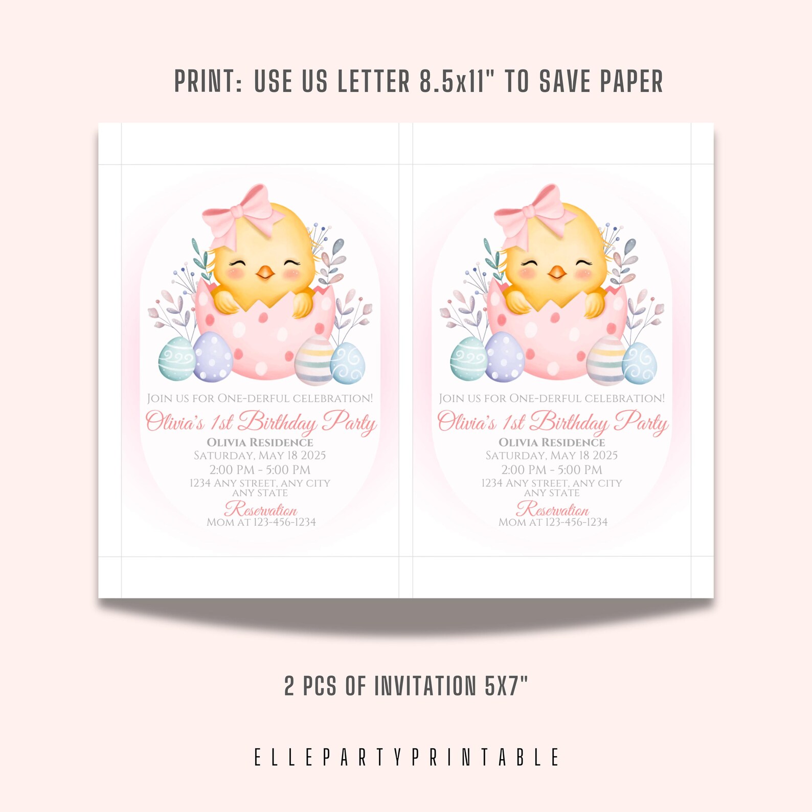 Editable Baby Chick Birthday Invitation Spring Chicken Cute Farm Animal ...