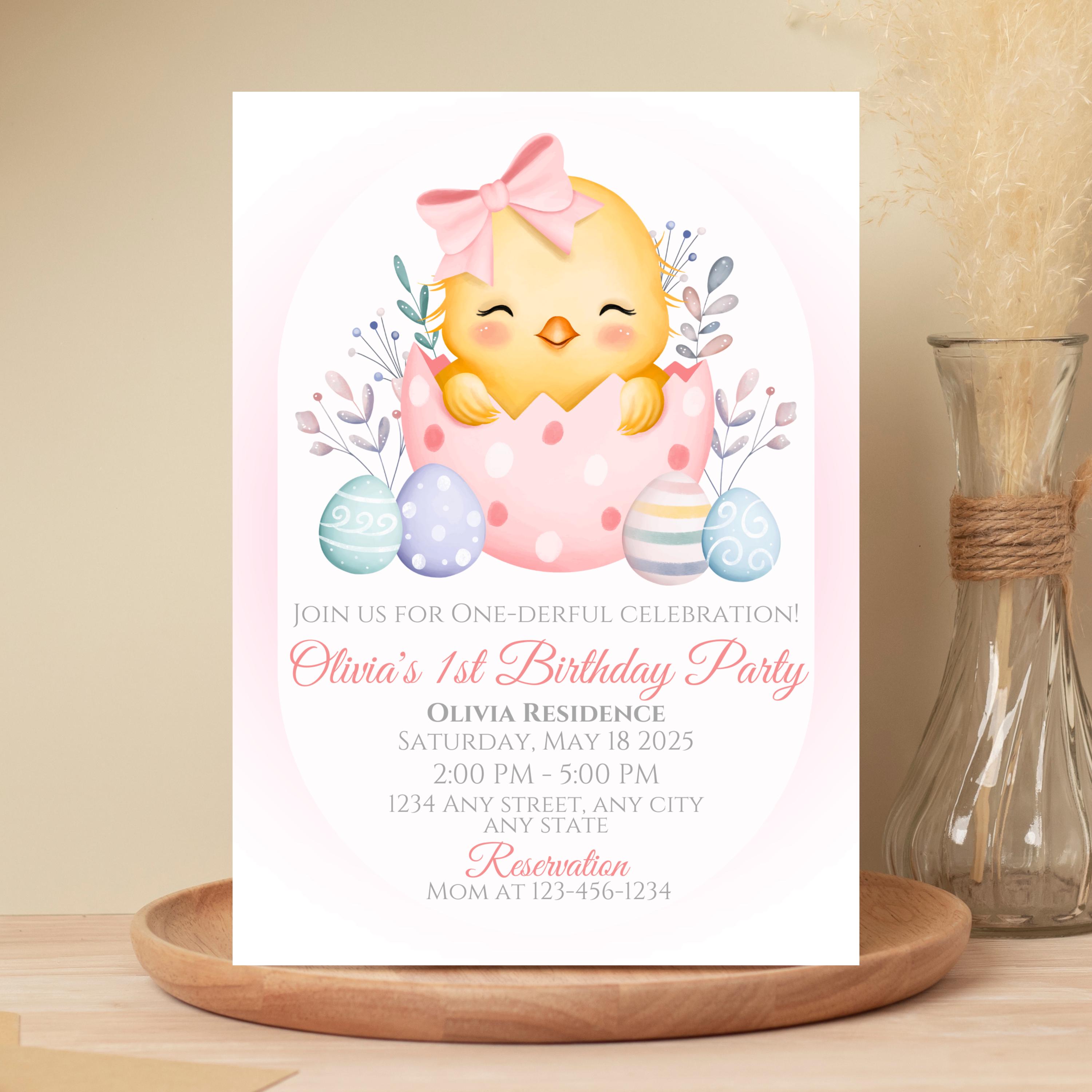 Editable Baby Chick Birthday Invitation Spring Chicken Cute Farm Animal ...