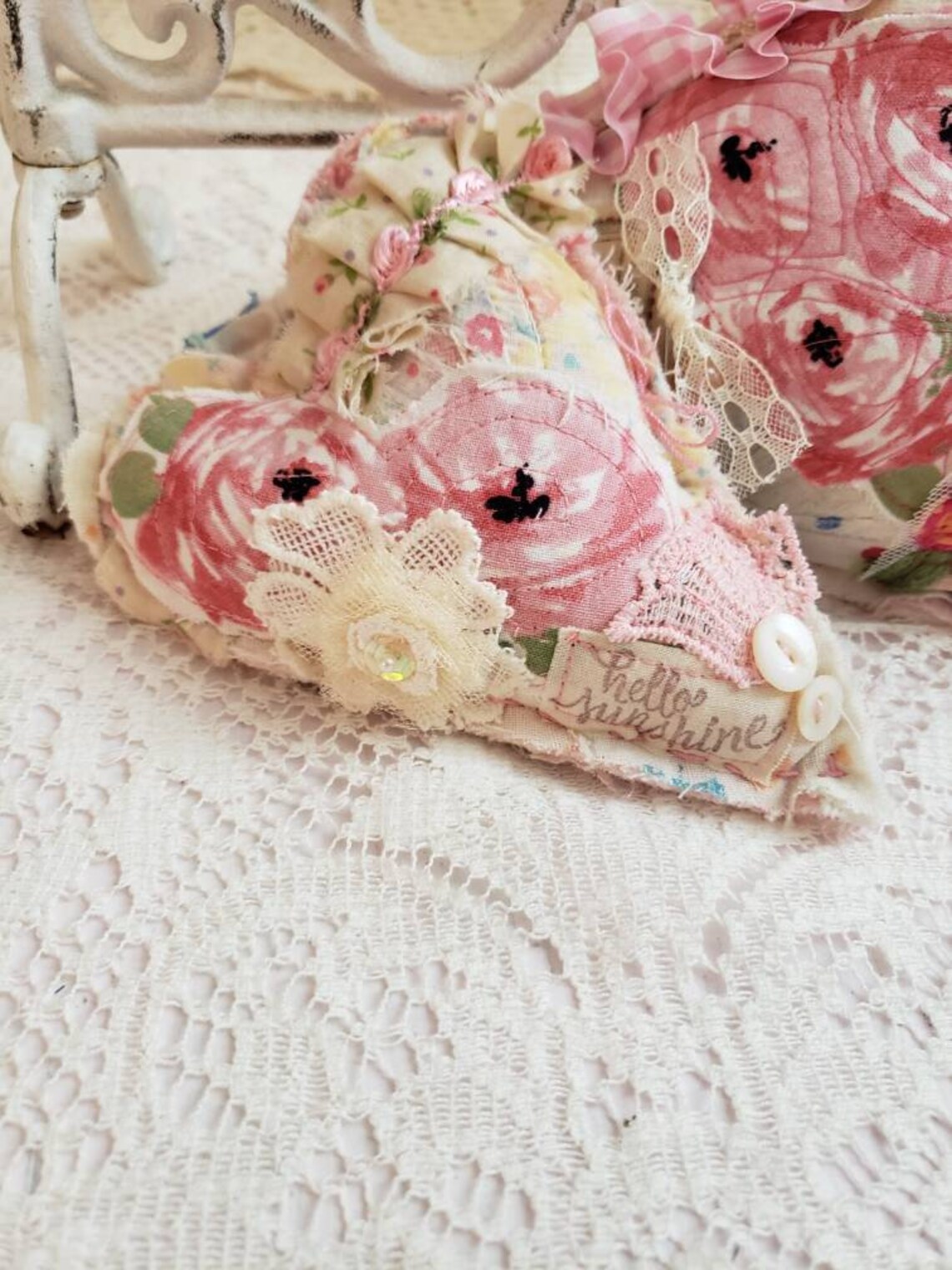 Made to Order Prim Heart Shaped Vintage Pink Floral Quilt Pincushion ...