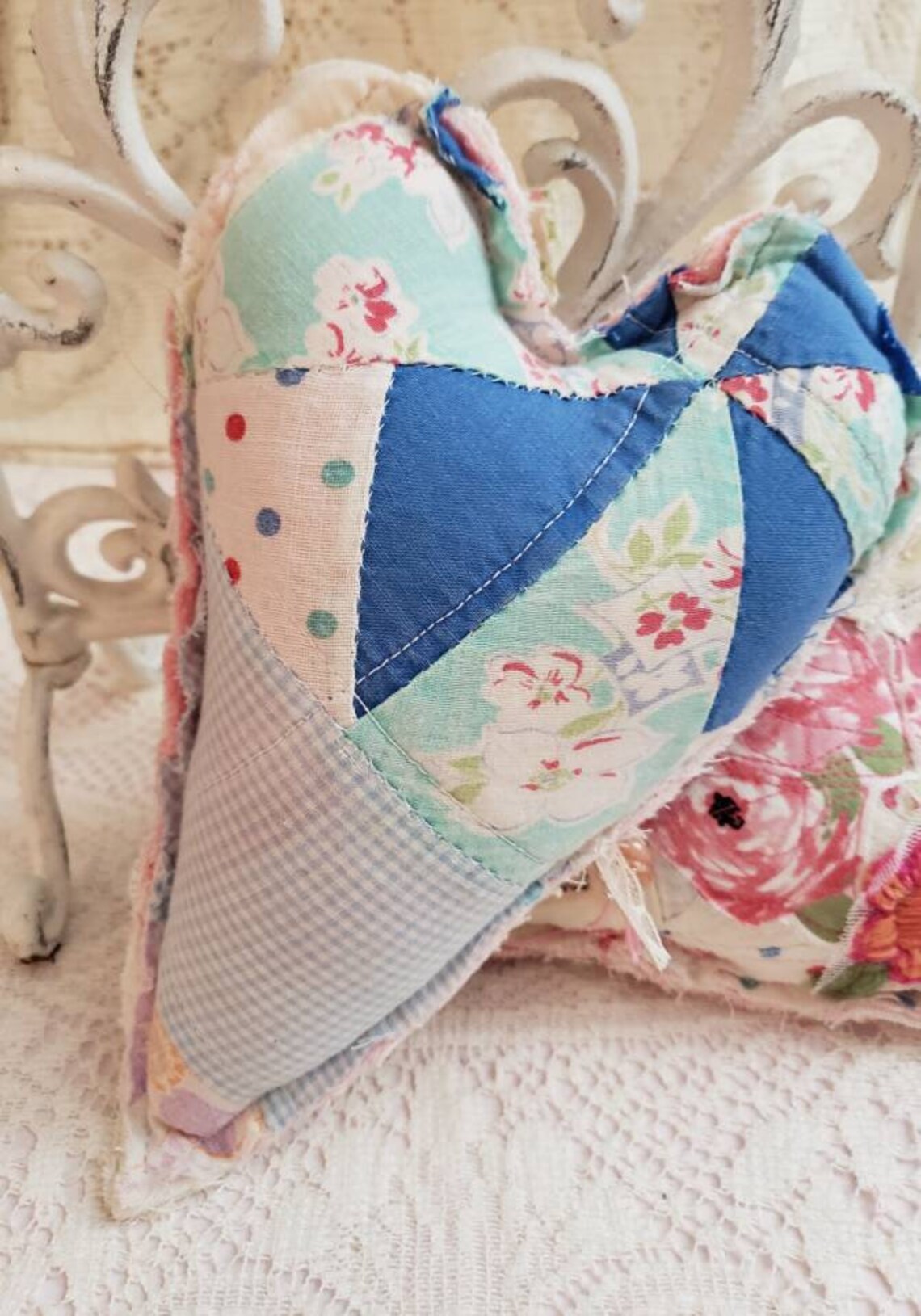 Prim Heart Shaped Vintage Pink Floral Quilt Pincushion Bowl - Etsy