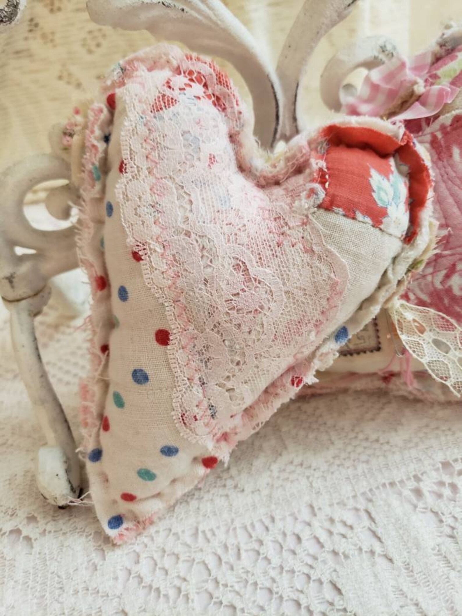 Made to Order Prim Heart Shaped Vintage Pink Floral Quilt Pincushion ...