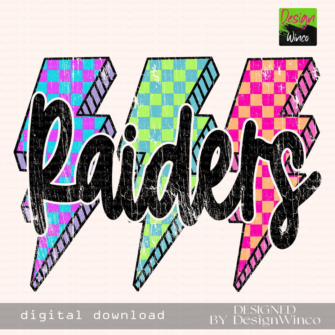 Raiders Png, Checkered Lightning Bolt Png, Retro Raiders Sublimation ...