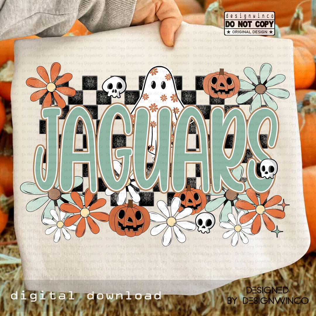 Jaguars Mascot PNG, Halloween Boo Ghost Pumpkin Skull Retro Flowers ...
