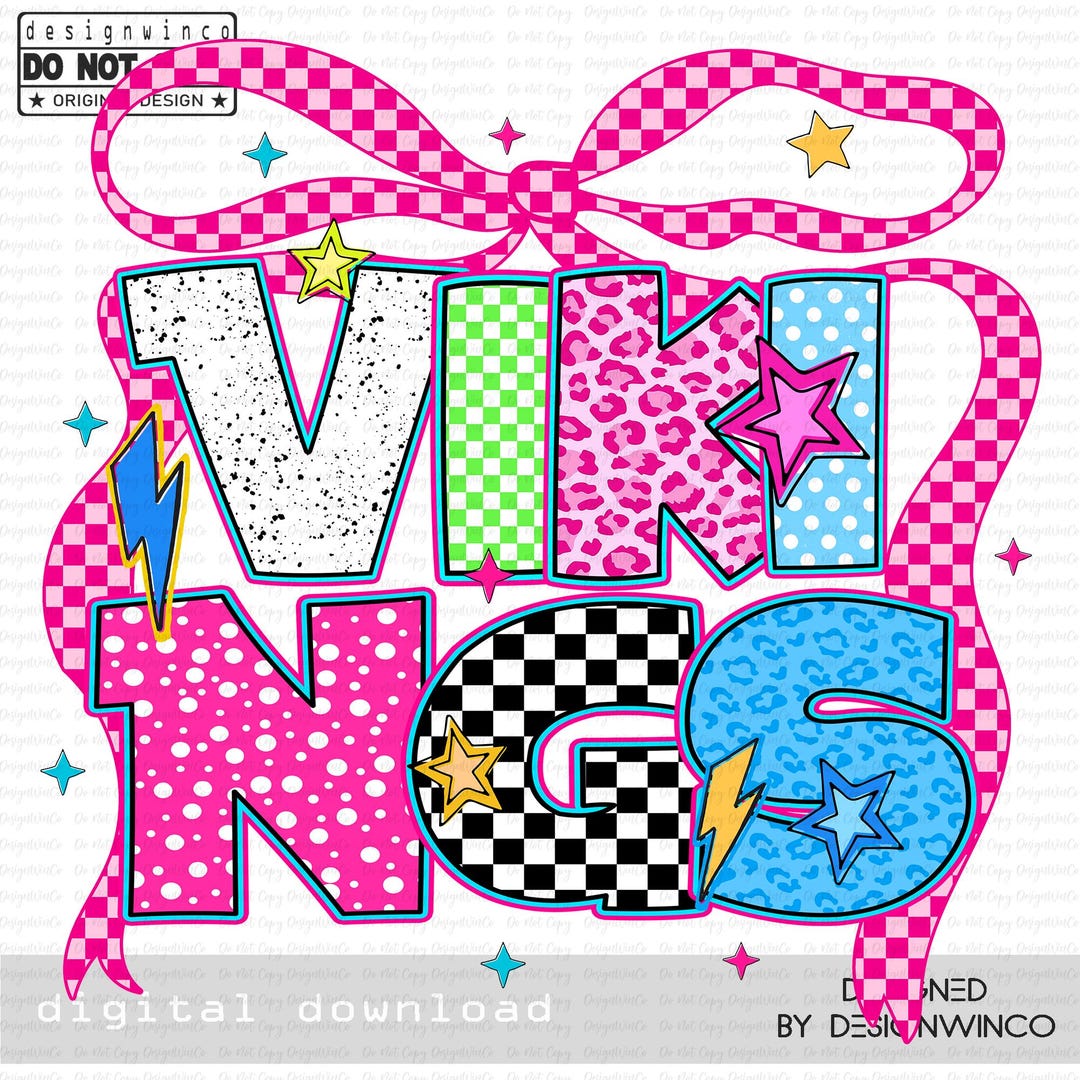 Vikings Mascot PNG, Lightning Bolt PNG, Retro Checkered Coquette Bow ...