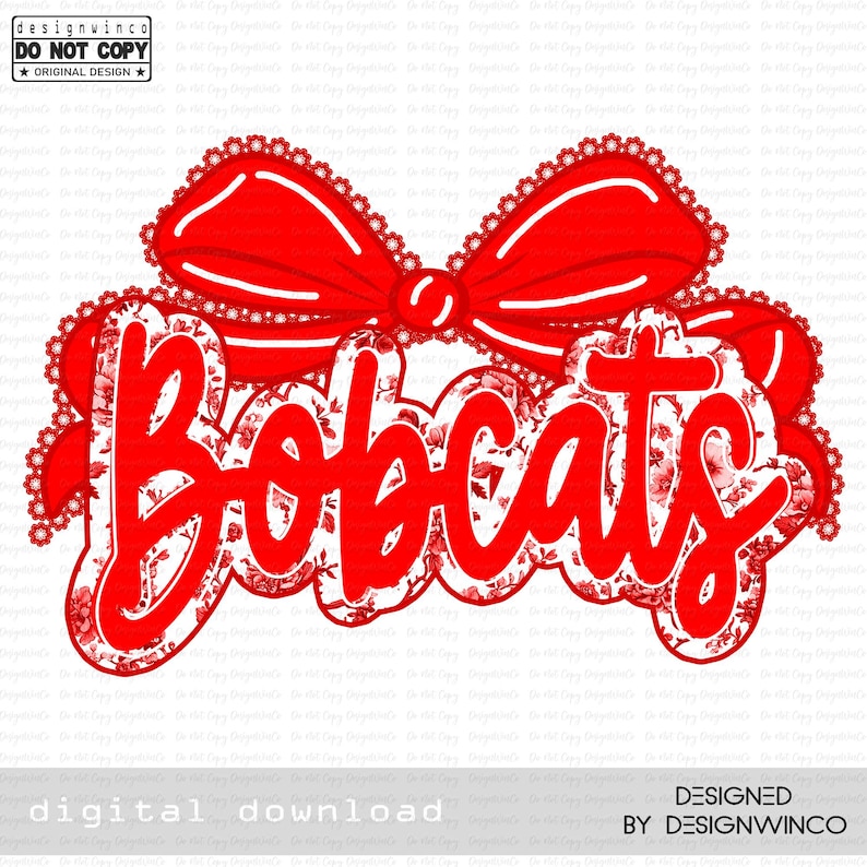 Bobcats Png, Bobcats Mascot Floral Toile Red Water Color Coquette Bow ...