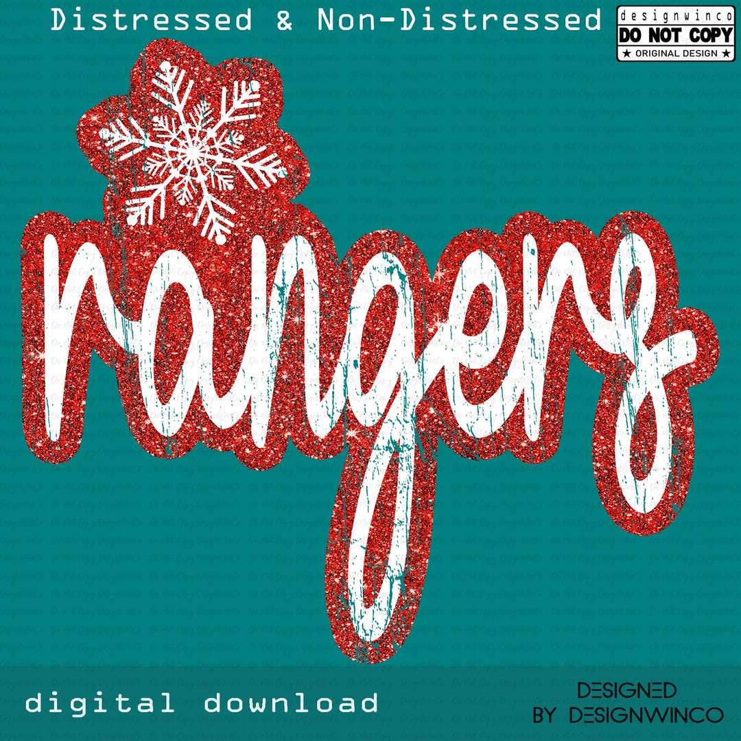 Rangers PNG, Red Glitter Holiday Snowflake Mascot PNG, Retro Distressed ...