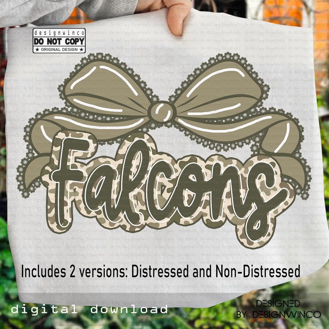 Falcons Mascot PNG, Retro Camo Lace Bow Script Letters, Coquette School ...
