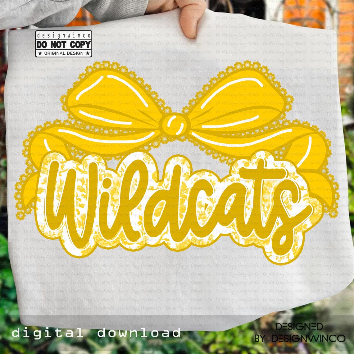 Wildcats Mascot PNG, Yellow Coquette Floral Bow Lace Letters ...