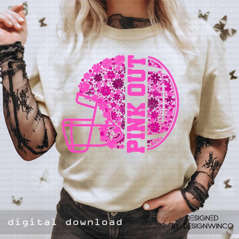Pink Out Football PNG, Floral Football Helmet PNG, Breast Cancer ...