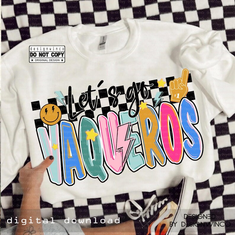 Let’s Go Vaqueros PNG, School Spirit Gameday Shirt Design, Retro ...