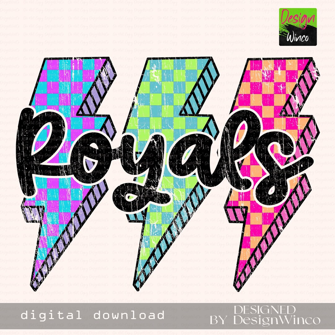 Royals Png, Checkered Lightning Bolt Png, Retro Royals Sublimation ...