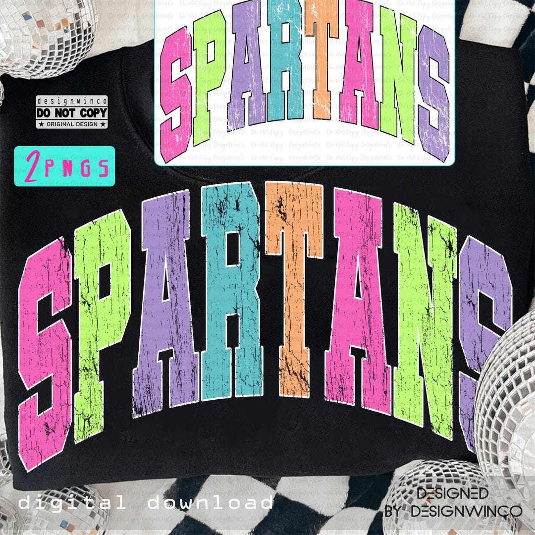 Spartans Mascot PNG, Retro Grunge Rainbow Varsity Letters Sublimation ...
