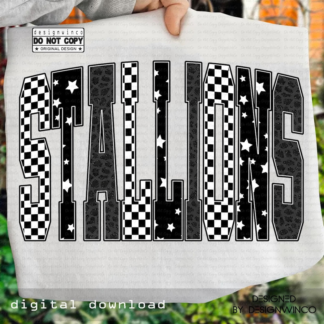 Stallions PNG, Retro Checkerboard Leopard Star Letters, School Spirit ...