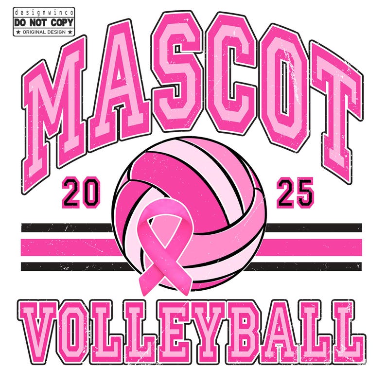 Custom Pink Out Mascot Volleyball PNG, Breast Cancer Awareness Game Day ...
