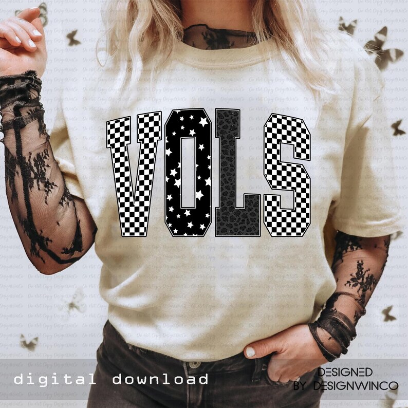 Vols PNG, Retro Checkerboard Leopard Star Letters, School Spirit Game ...