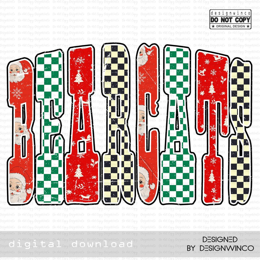 Bearcats Christmas PNG, Santa Face Checkered Design, Retro Varsity ...