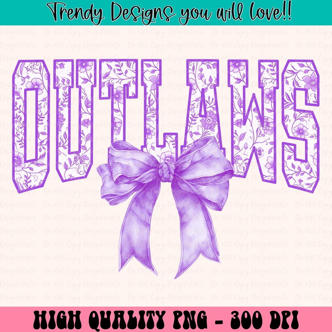 Outlaws Text PNG, Purple Floral Toile Watercolor Letters PNG, Cute ...
