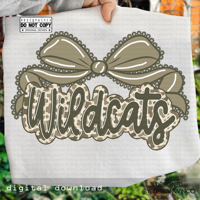 Wildcats Mascot PNG, Retro Camo Lace Bow Script Letters, Coquette ...