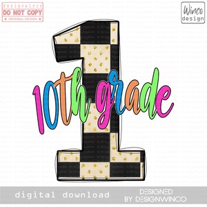 10th Grade PNG, Checkerboard Glitter Shirt Design, Colorful Tenth Grade ...
