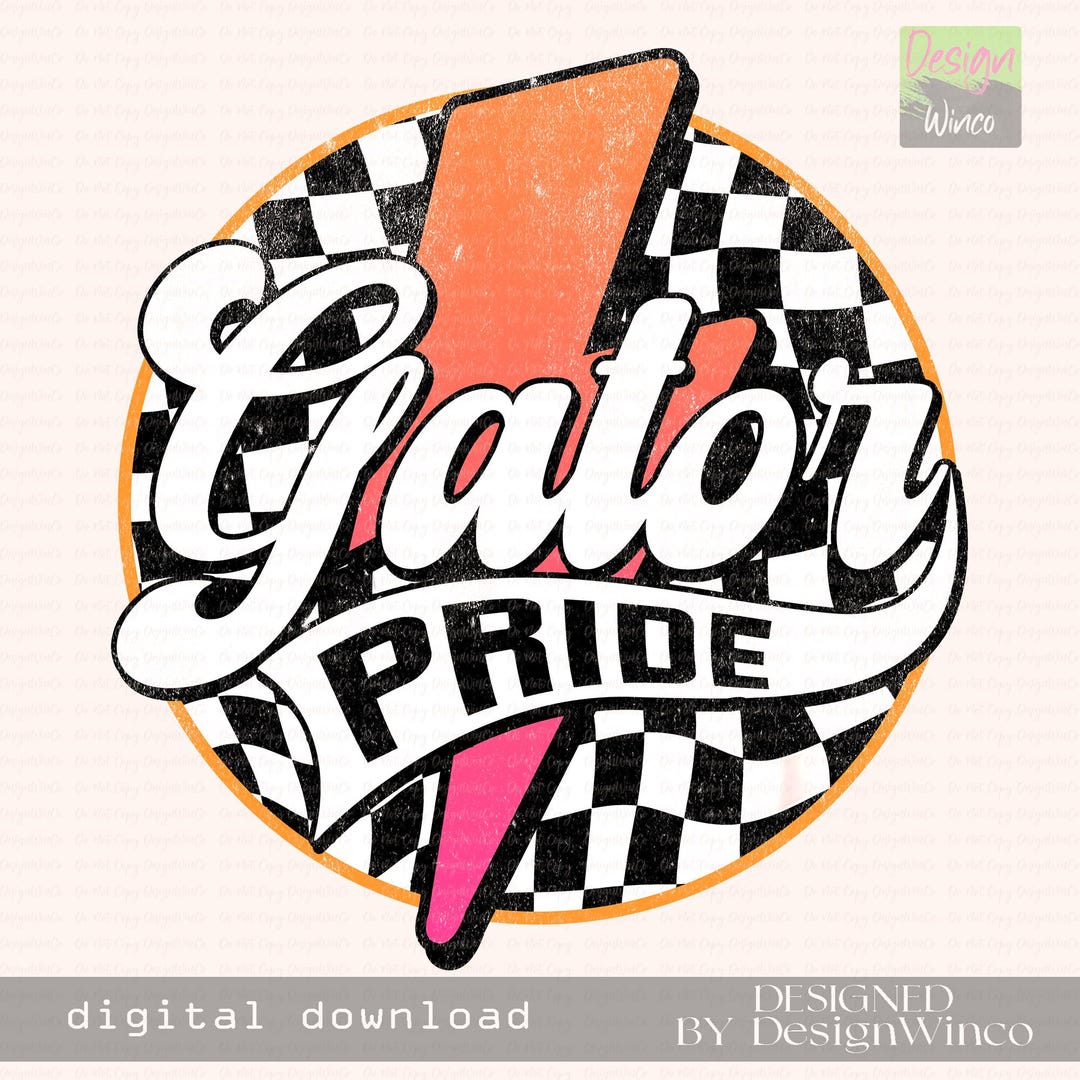 Gator Pride PNG, Retro Lightning Mascot PNG, Checkered School Spirit ...