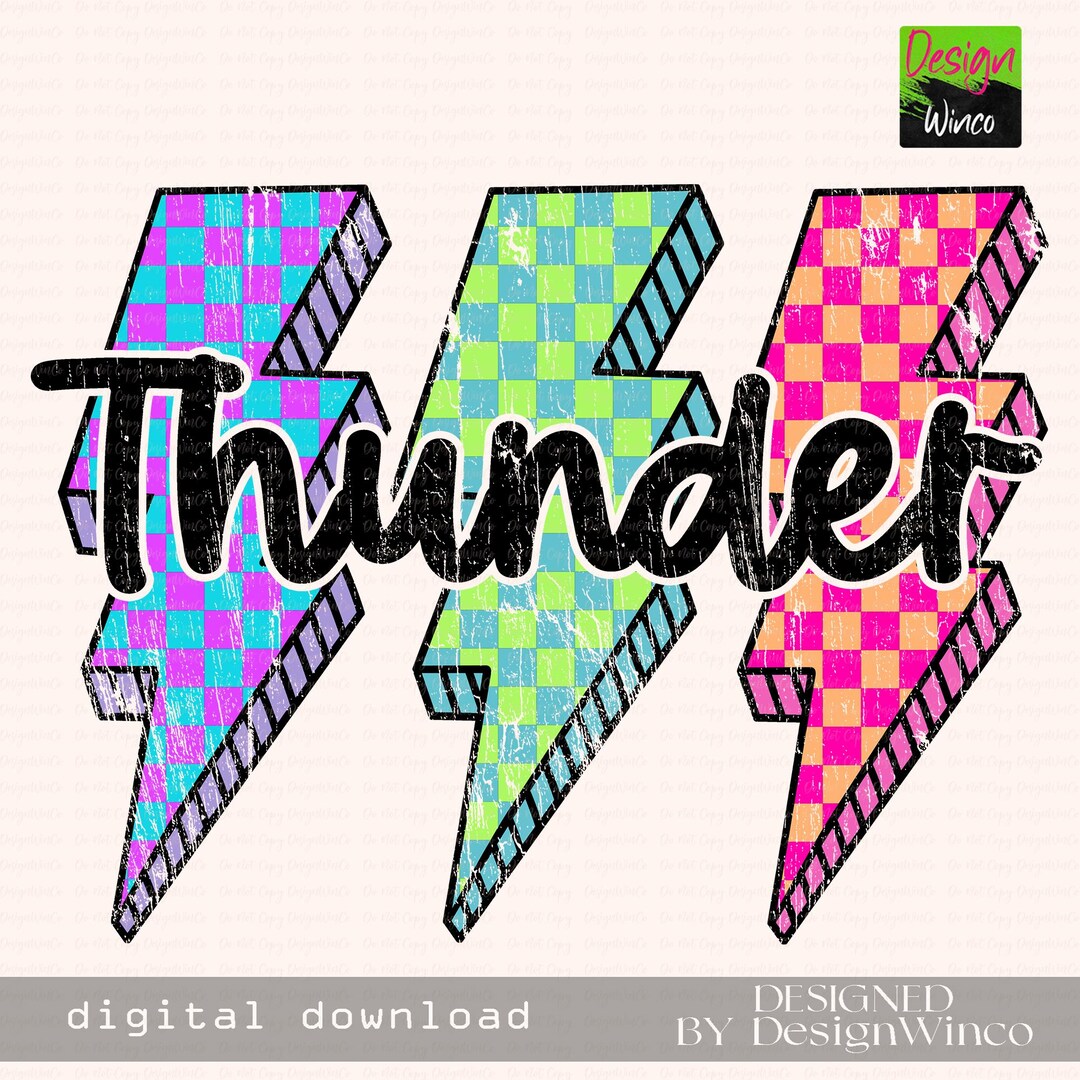 Thunder Png, Checkered Lightning Bolt Png, Retro Thunder Sublimation ...
