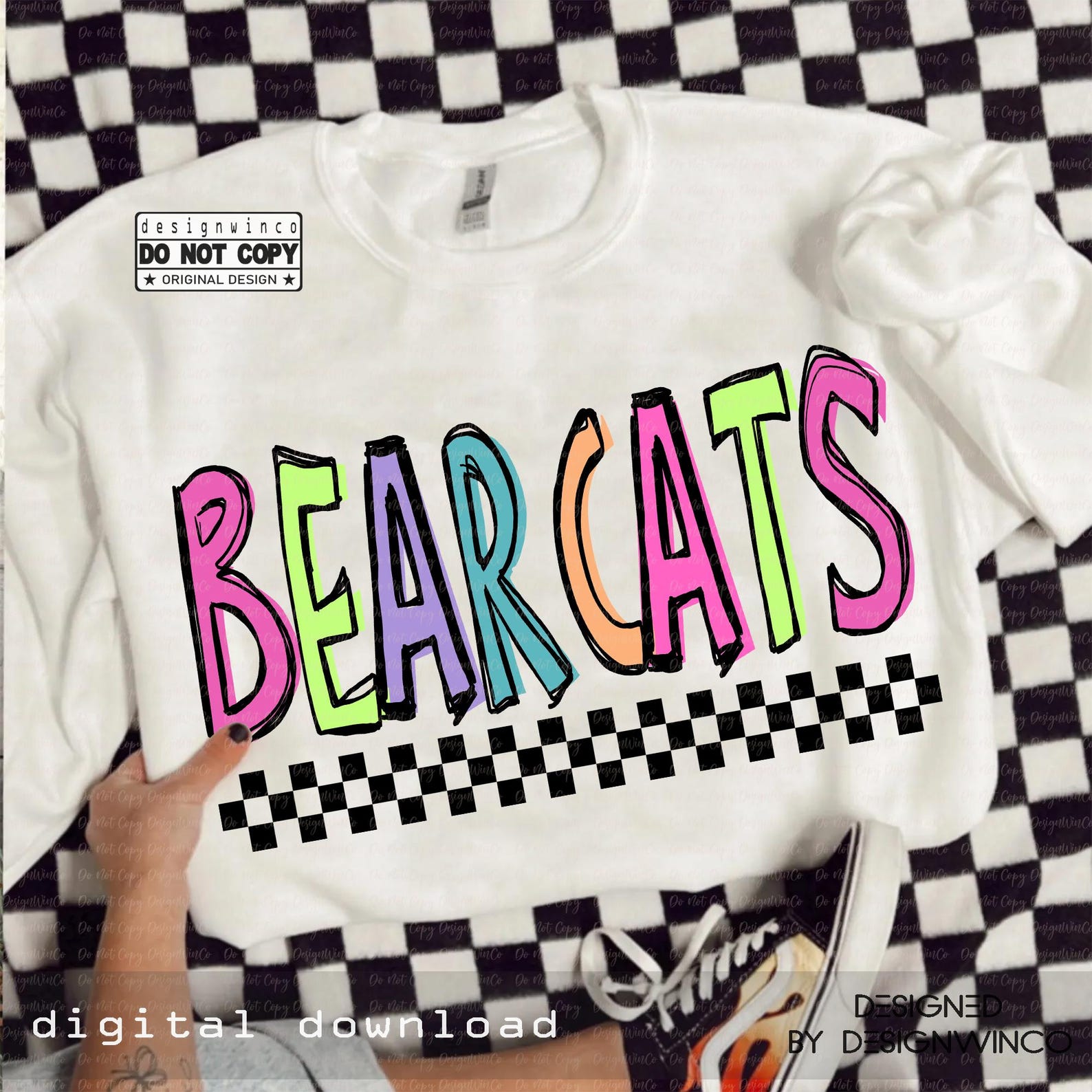 Retro Bearcats Mascot PNG, Hand Drawn Colorful Checkered PNG, School ...